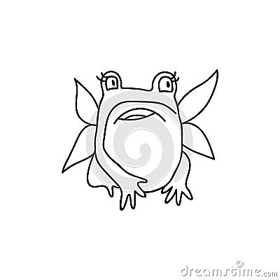 Single Hand Drawn Frog With Wings. Goblincore Print. Doodle Vector ...