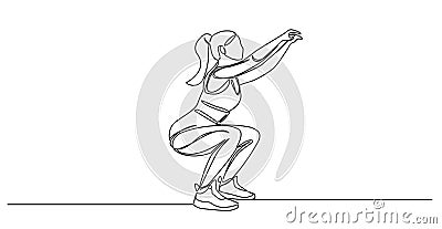 Single Line Drawing Of Fit Woman Doing Squats Vector Illustration ...