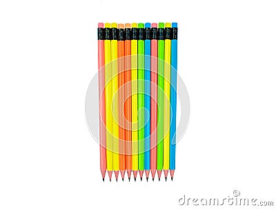 Single Row Of Different Colored Normal Wood Pencil On A White Paper ...