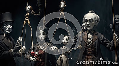 A Sinister Puppet Master Controlling Ghostly Marionettes Stock Photo ...