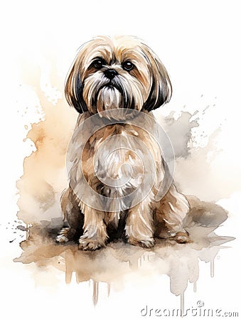 Sitting Lhasa Apso In A Himalayan Setting Watercolor Illustration AI ...