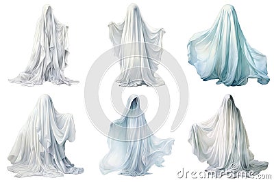 Six White Ghosts In Various Poses Stock Illustration | CartoonDealer ...