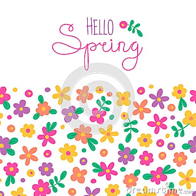 Sizon Card Hello Spring With Cute Flowers Stock Vector - Image: 49874414