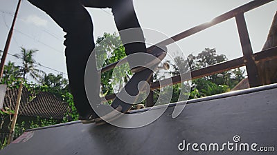 Skateboarder Falling Down Sliding Over Rail Stock Footage - Video of ...