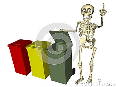 Skeleton With Bins For Various Types Of Waste Royalty-Free Illustration ...