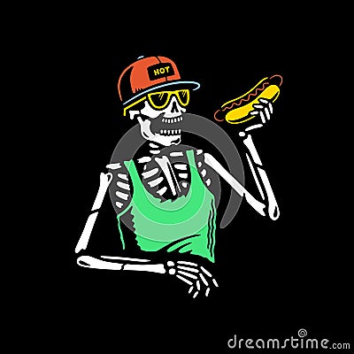 SKELETON EATING HOT DOG COLOR Vector Illustration | CartoonDealer.com ...