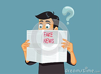 Man Reading Newspaper Having Inquiries Vector Cartoon Illustration ...