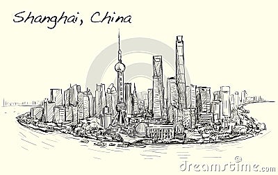 Sketch Cityscape Of Shanghai Skyline Free Hand Draw Illustration ...