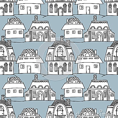 Houses Doodles Seamless Pattern Stock Vector - Illustration of home ...