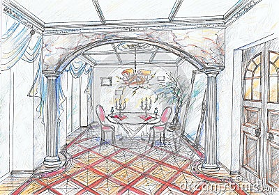 Sketch Of Interior Of Dining Room Royalty Free Stock Photos - Image ...