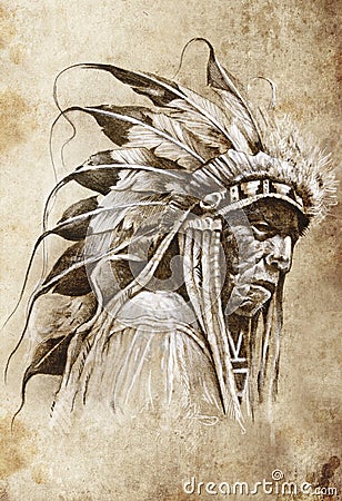 Sketch Of Tattoo Art, Native American Indian Stock Photos - Image: 27639053