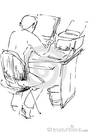 Sketch A Young Man Is At A Table Royalty Free Stock Photo - Image: 28016415