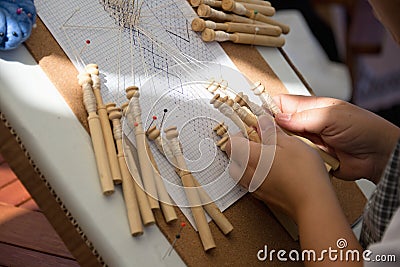 Skilled Female Hands At The Traditional Lace Making Crafts Stock ...