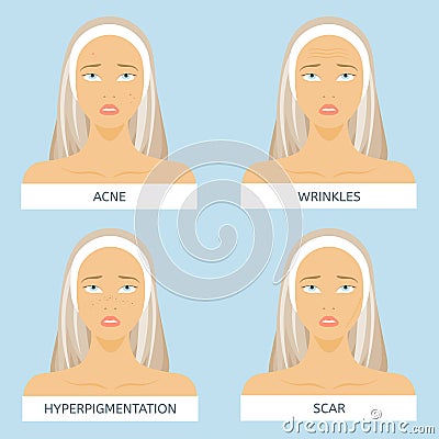 Skin Problems: Acne, Wrinkles, Hyperpigmentation, Scars. Face Of Woman ...