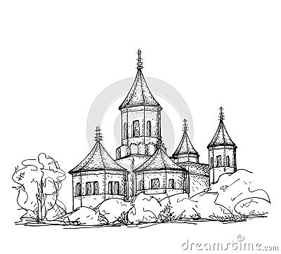 Skizze Der Kirche Hand Gezeichnete Abbildung Vektor Abbildung - Bild ...
