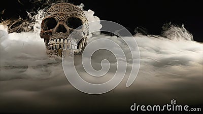 Skull Covered In Smoke On A Dark Background Stock Footage - Video of ...