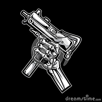 Skull Hand Hold Uzi Gun Vector Illustration | CartoonDealer.com #140496776