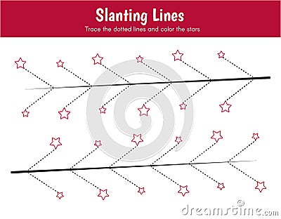 Vector Illustration Worksheet Of Slanting Line Tracing For Kindergarten ...