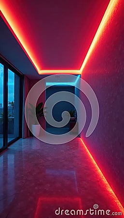 Sleek LED Strip Illuminating Recessed Ceiling Perimeter, Subtle Glow ...