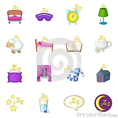 Sleep Symbols Icons Set, Cartoon Style Vector Illustration ...