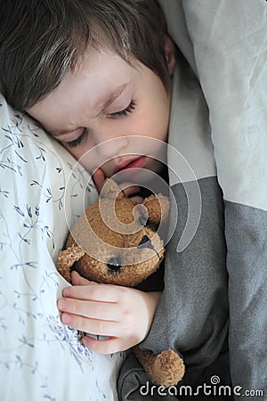 Sleeping Boy With Teddy Bear Toy Stock Photography | CartoonDealer.com ...