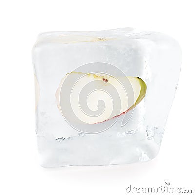 Slice Apple Frozen In Ice Cube, Ice Cube In Front View, Single Ice Cube ...