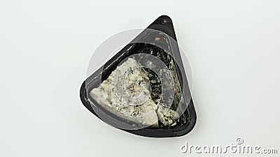 Slice of Blue Cheese in Black Plastic Container on White Background ...