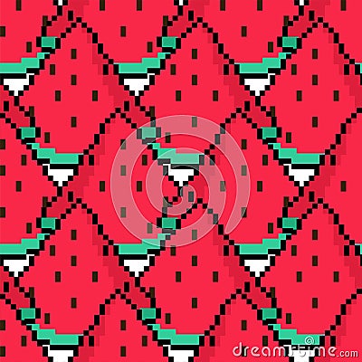 Slice Of Watermelon Pixel Art Pattern Seamless. 8 Bit Red Melon ...