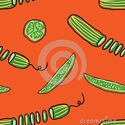 Sliced Long Striped Cucumbers Across Cartoon Vector | CartoonDealer.com ...