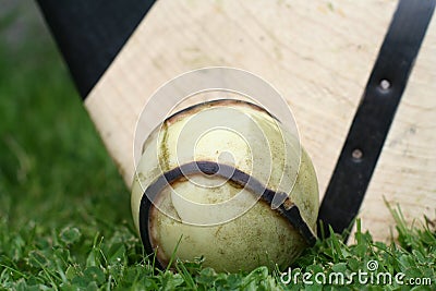 Sliotar With Hurley In The Background Royalty Free Stock Images - Image ...