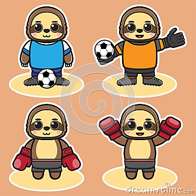 Vector Illustration Of Cute Little Sloth Boxing And Football Cartoon ...