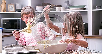 Slow Motion Shot of Children Having Messy Fun in Kitchen Stock Video ...