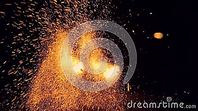 Slow Motion. Spinning Firework Wheel, Sparkles All Around. Fire Show ...