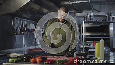 Slow Motion Video of a Chef Beating Raw Meat in the Kitchen. Stock ...