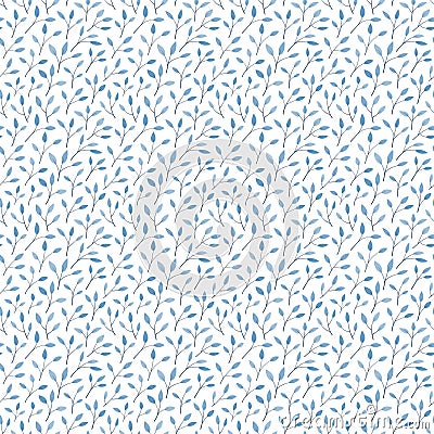 Small Branch And Blue Leaves Seamless Pattern Vector Background | CartoonDealer.com #162479589