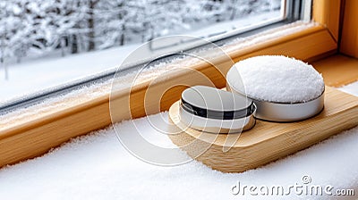 A Small Container Of Salt Sitting On A Window Sill, AI Royalty-Free ...