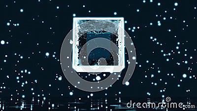 Small Cube Rotates Inside Transparent Ice Cube and Flying White ...