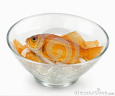 Small Fried Fish In The Bowl, Isolated On White Background Stock Image ...