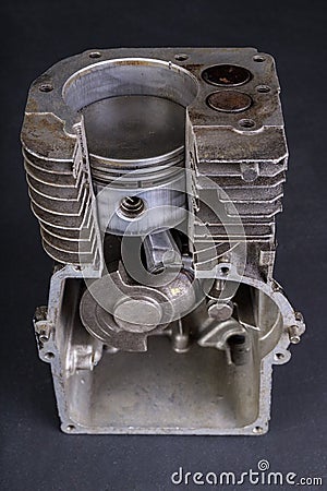 A Small Internal Combustion Engine Shown In Section. View Of The Piston ...
