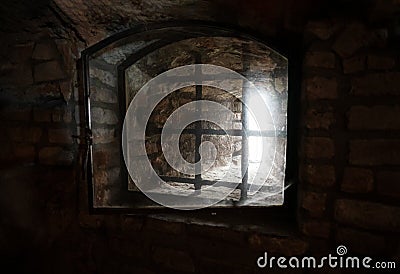 A Small Old Prison Window With An Ajar Glass Frame Through Which ...