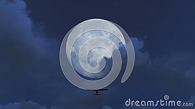 Small Plane Taking Off at Night with a Full Moon Background Video Stock ...