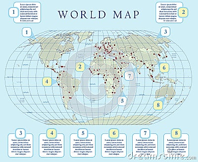 Small Scale Political World Map With Major Capitals. Flat Design With ...