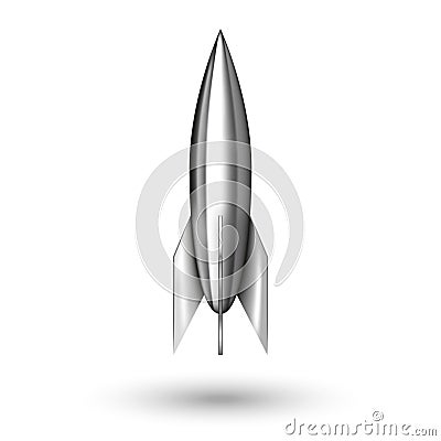 Small Toy Shiny Metallic Rocket Isolated On White, Silvery Spaceship 3d ...