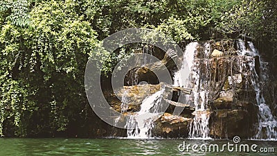 Small waterfall in nature stock video. Video of park - 248570801