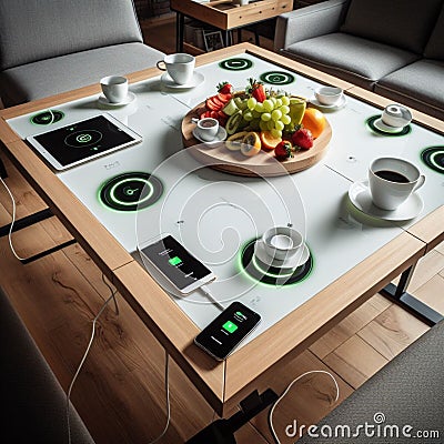 Smart Dining Table With Integrated Wireless Charging Stations For ...