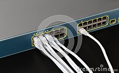 Smart Lan Switch With 24 Ethernet And Gbic Optical Ports Stock Photo ...