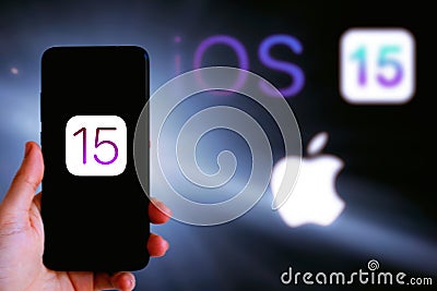 Smartphone With The Apple Logo IOS15 Is A Mobile Operating System From ...