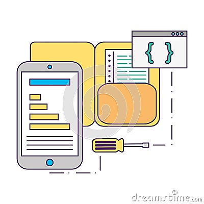 Smartphone Folder File Coding Tool Vector Illustration | CartoonDealer.com #145409910