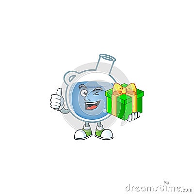 Smiley Blue Potion Character With Gift Box Vector Illustration ...