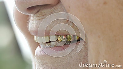 Smiling Mouth of Mature Old Woman with False Teeth Stock Footage ...